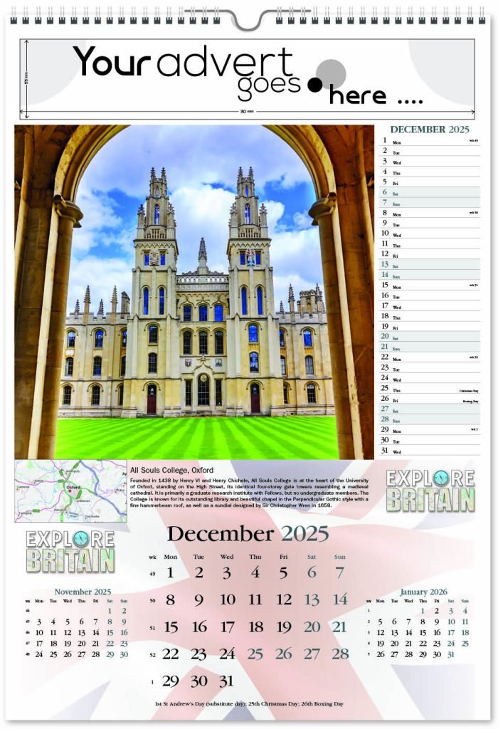 Explore Britain Wall Calendar 2025 - Think Promote