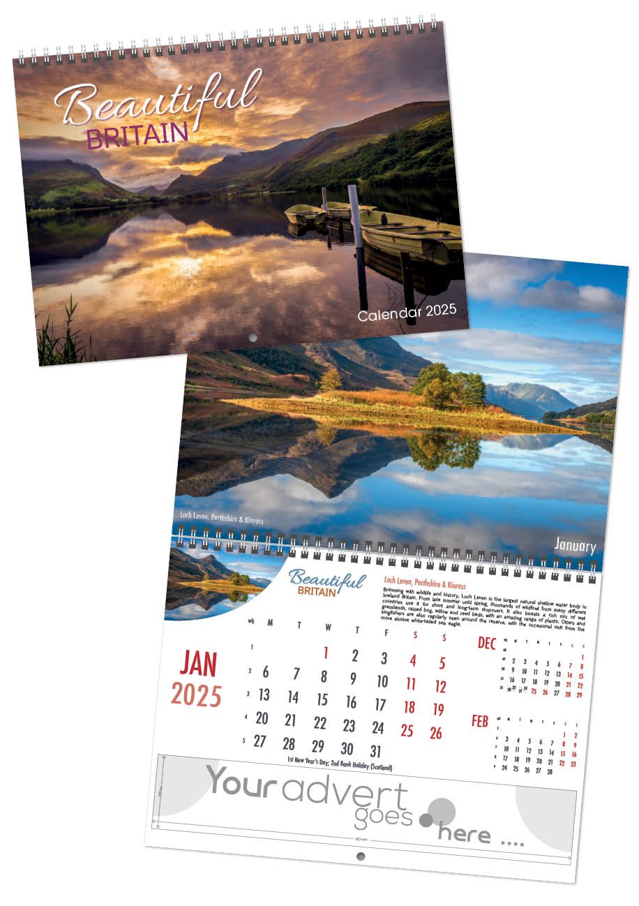 Beautiful Britain Deluxe Central Wiro Wall Calendar 2025 - Think Promote