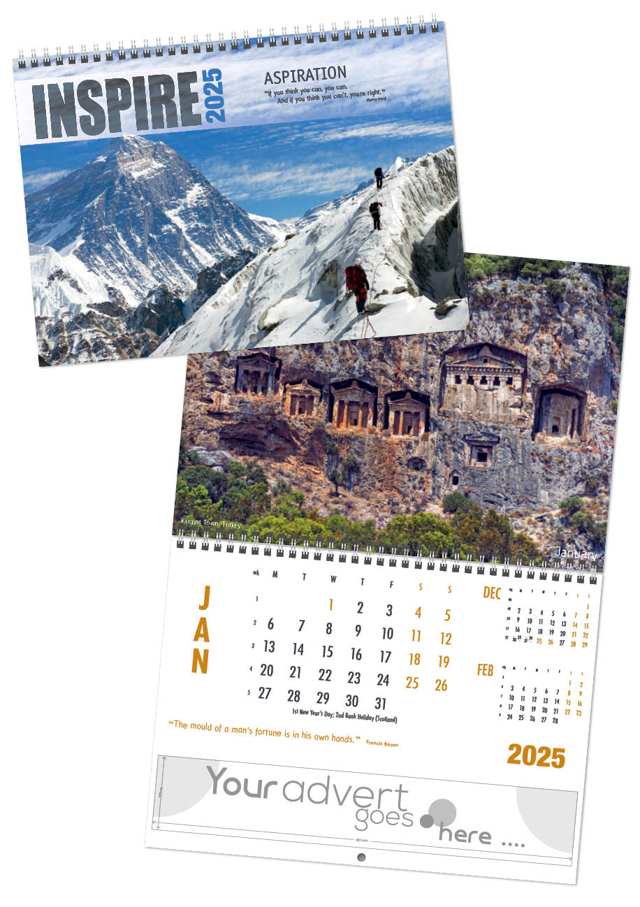 Inspire Deluxe Central Wiro Wall Calendar 2025 - Think Promote