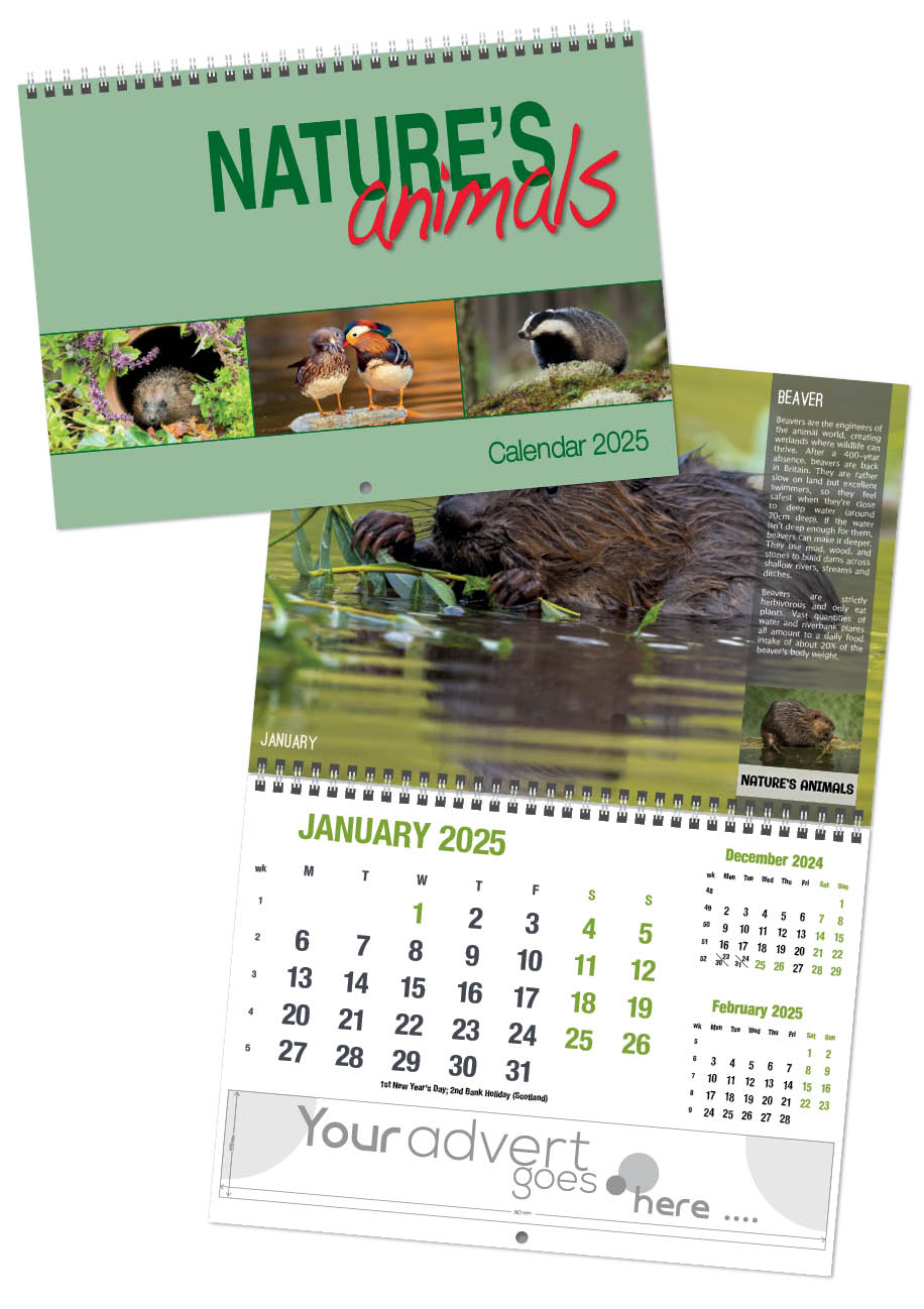 Nature's Animals Deluxe Central Wiro Wall Calendar 2025 - Think Promote