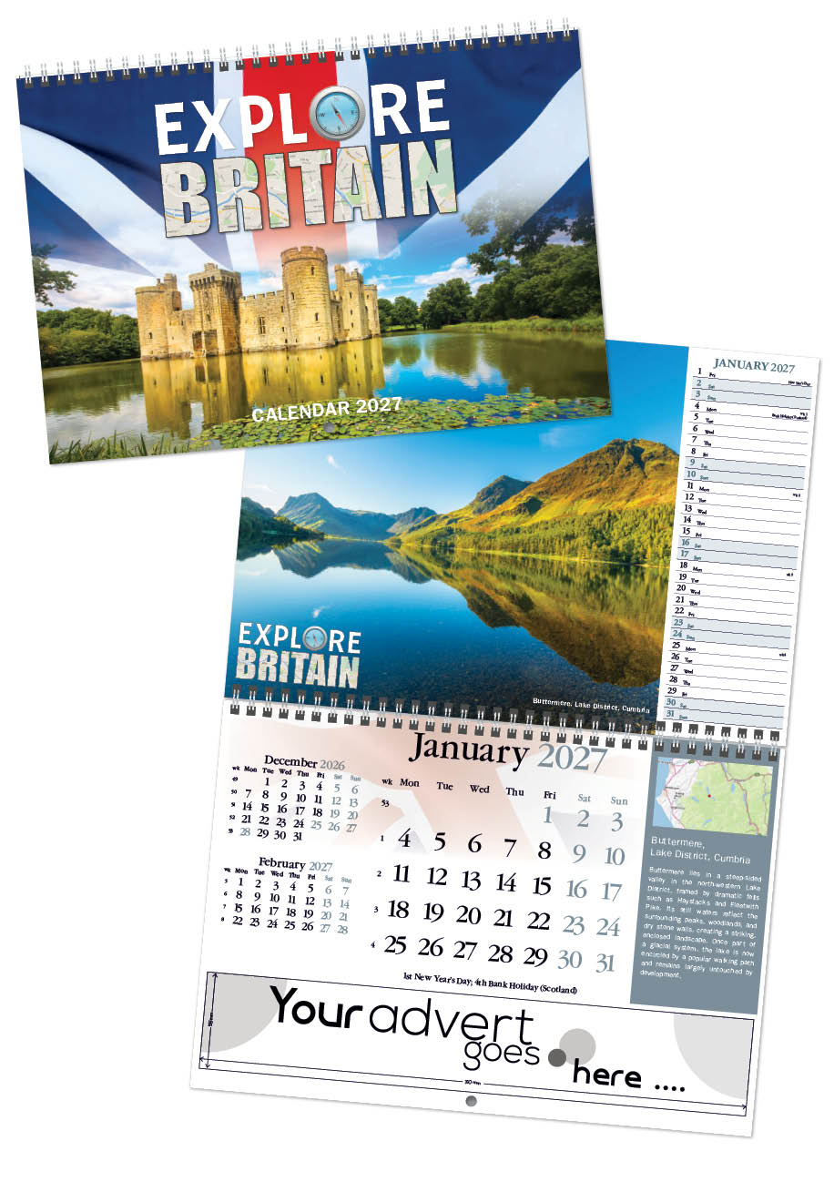 Explore Britain Deluxe Central Wiro Wall Calendar 2026 - Think Promote